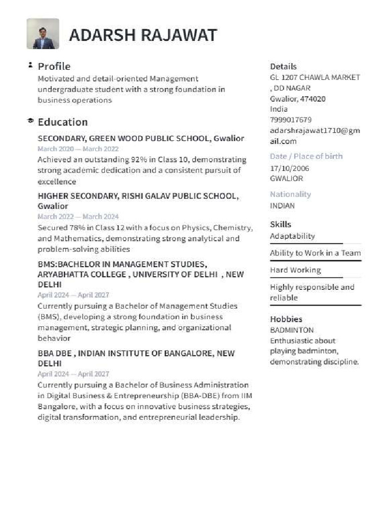 Adarsh Resume | PDF