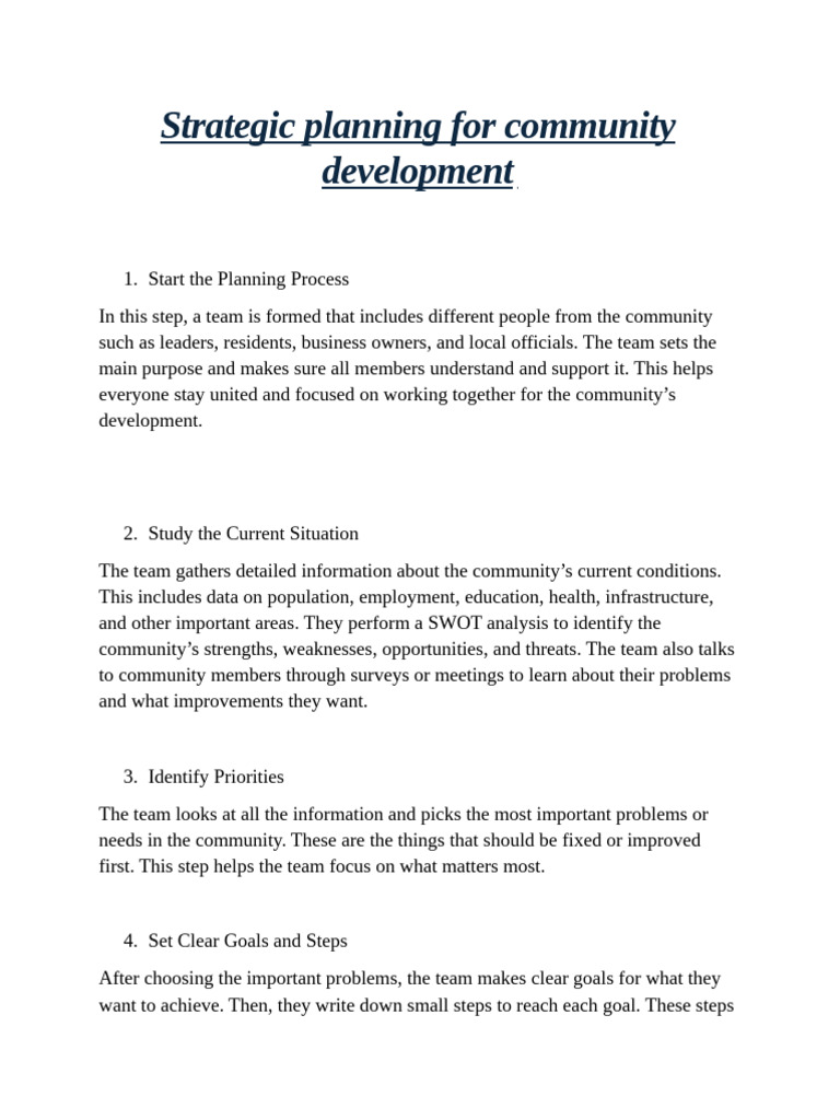 Community Development Strategic Planning | PDF | Strategic Planning ...