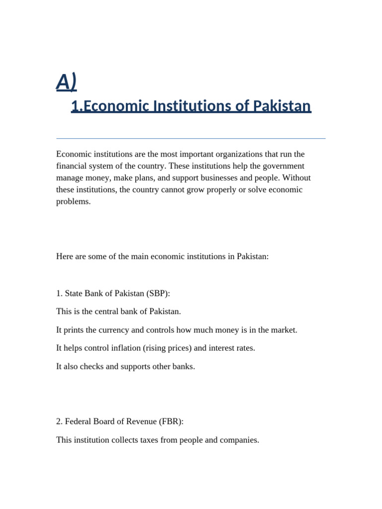 Economic Institutions and Issues in Pakistan | PDF | Taxes | Money