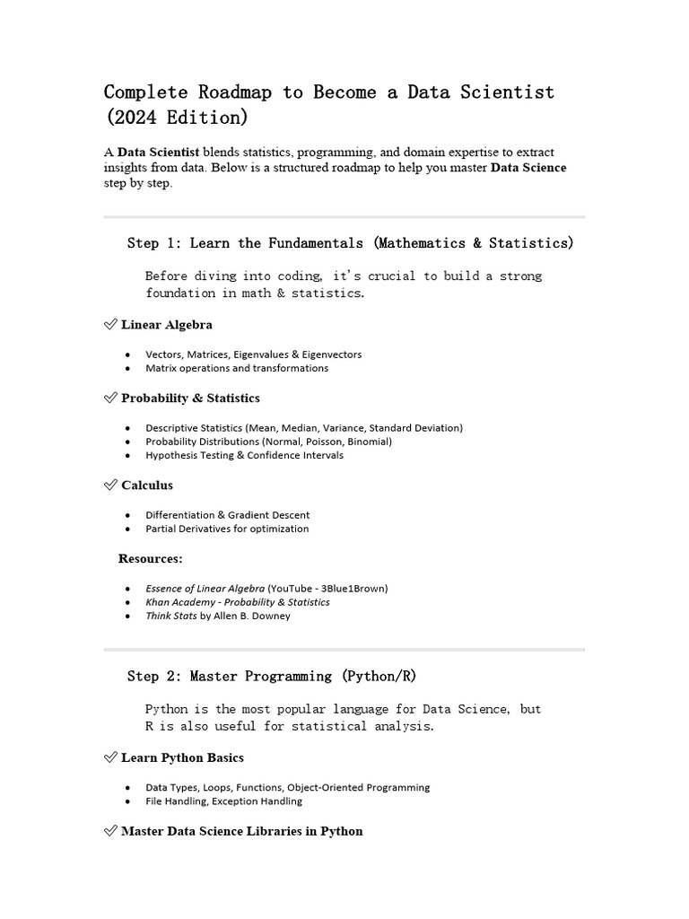Complete Roadmap to Become a Data Scientist | PDF | Machine Learning ...