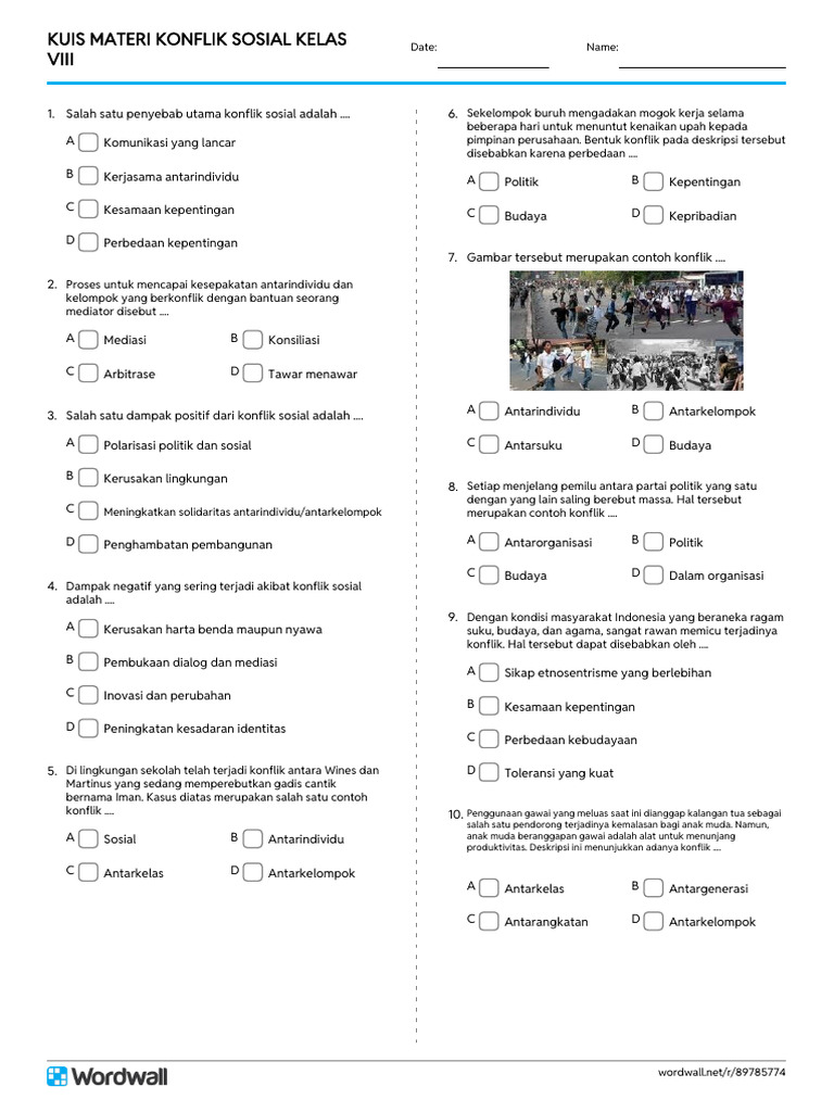 Kuis Materi Konflik Sosial Kelas VIII Quiz | PDF
