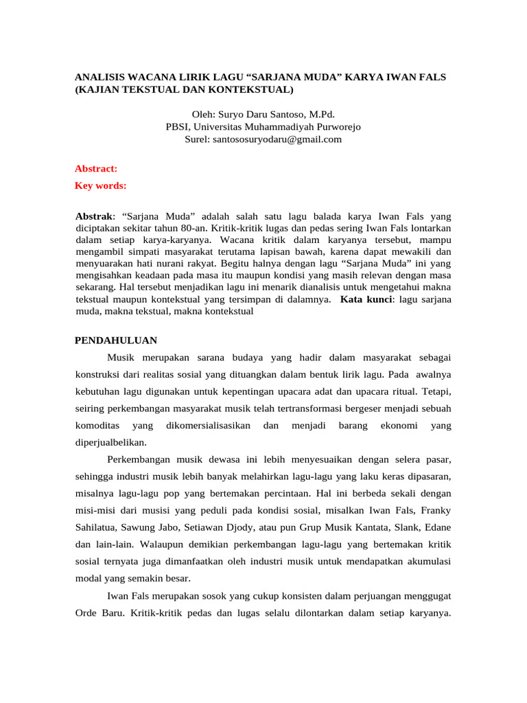 Analisis Wacana Lirik "Sarjana Muda" | PDF