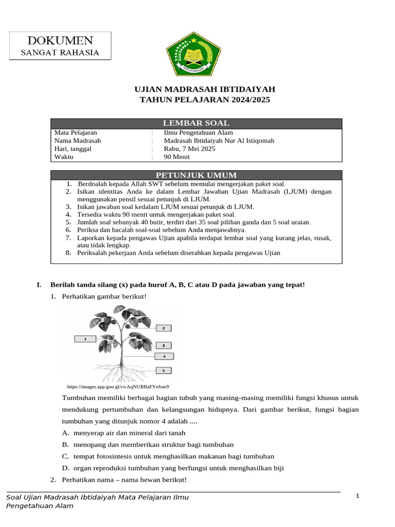 Soal Um Ipa 2024-2025 Kurtilas | PDF