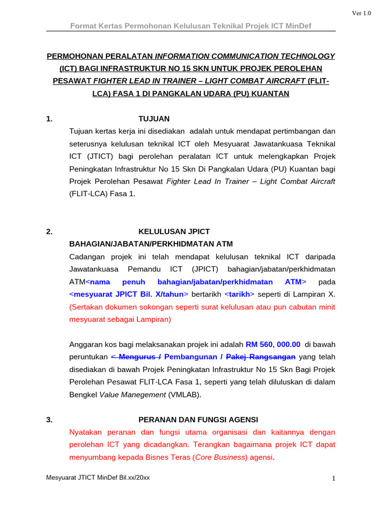 Lampiran B - Format Kertas Kerja JTICT Senarai Semak MinDef 2015 Ver 2 ...