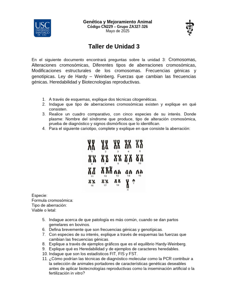 Genética y Mejoramiento Animal: Taller 3 | PDF | Genética | Biología
