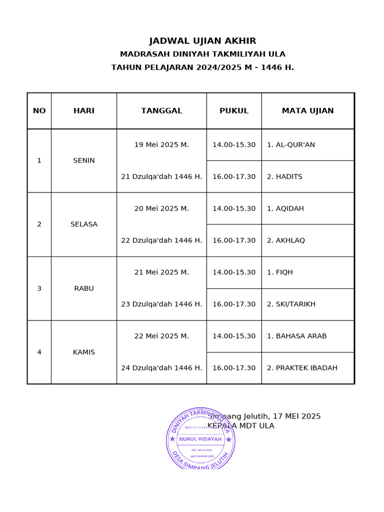 a1.JADWAL UJIAN 2025. | PDF