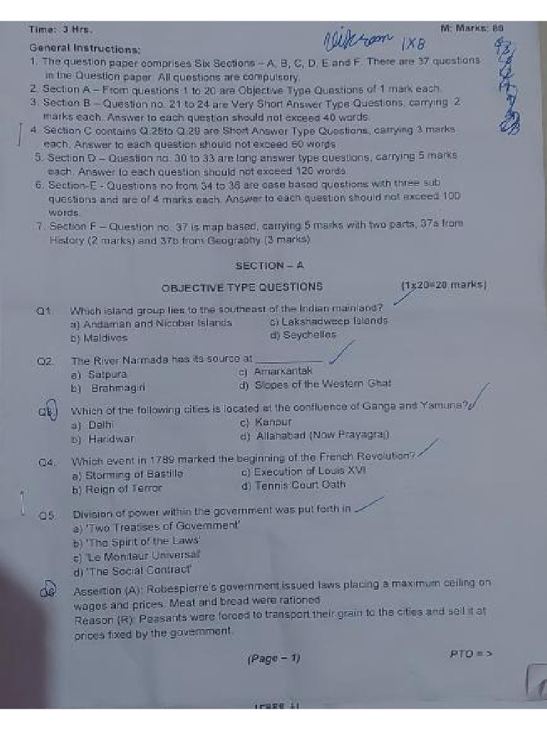 Half Yearly SST Exam Class 9 202425 | PDF