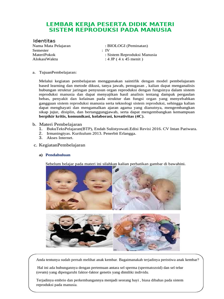 LKPD Sistem Reproduksi | PDF
