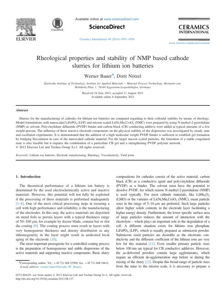 Rheological Properties and Stability of NMP Based Cathode | PDF ...