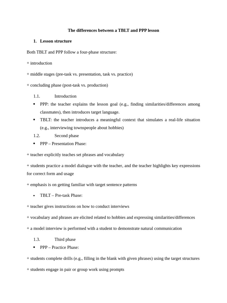 lessons differences bullet points | PDF | Teaching | Procedural Knowledge