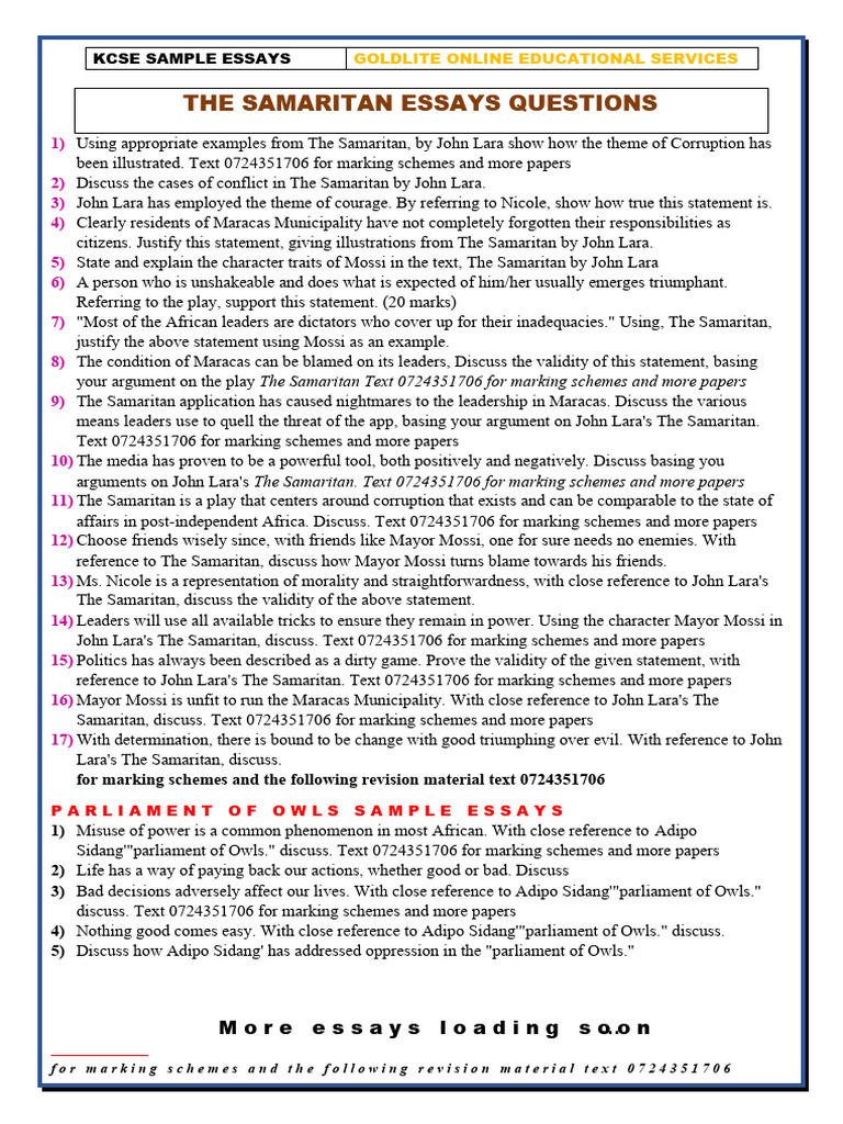 THE SAMARITAN ESSAYS QUESTIONS NEW | PDF