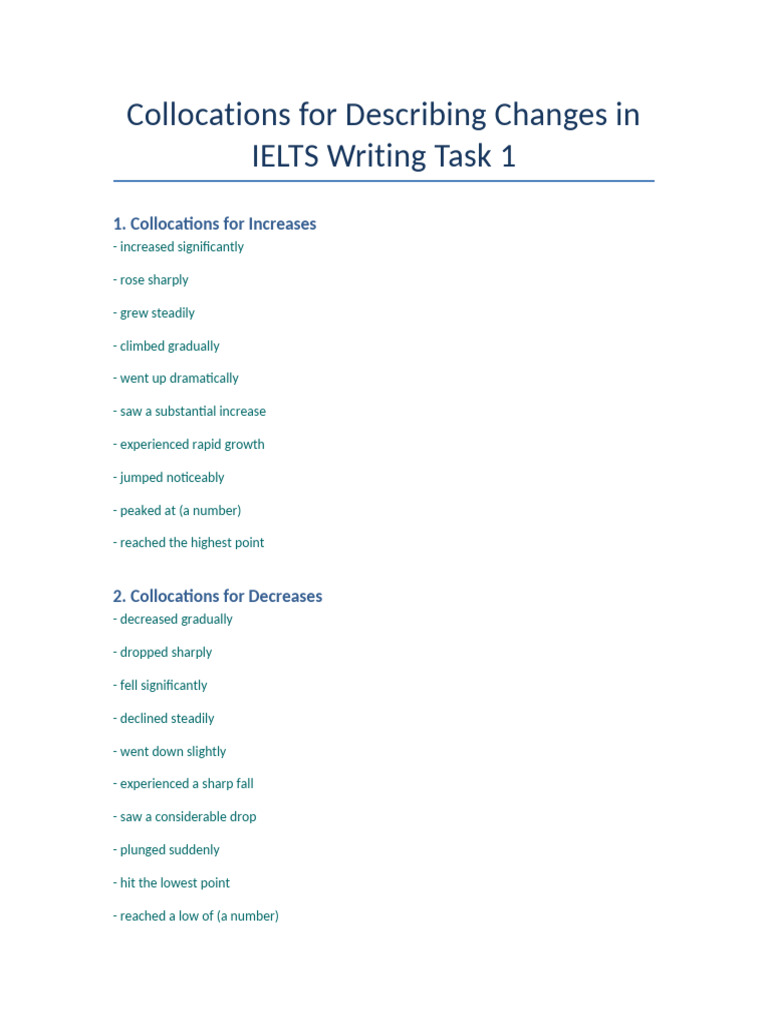 IELTS Task1 Change Collocations | PDF