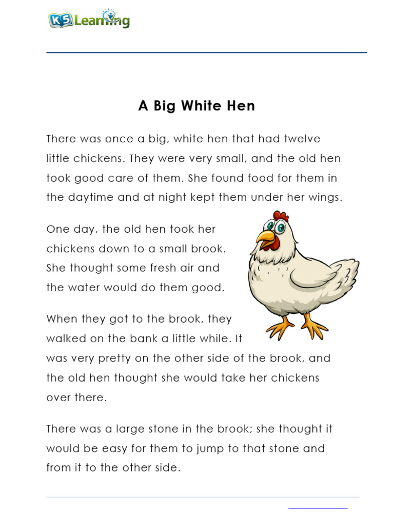 A Big White Hen: Grade 2 Comprehension | PDF