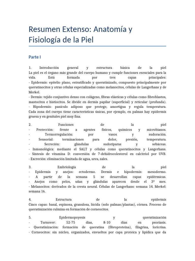 Resumen Anatomia Fisiologia Piel Manual Dermatologia | PDF | Piel | Epidermis