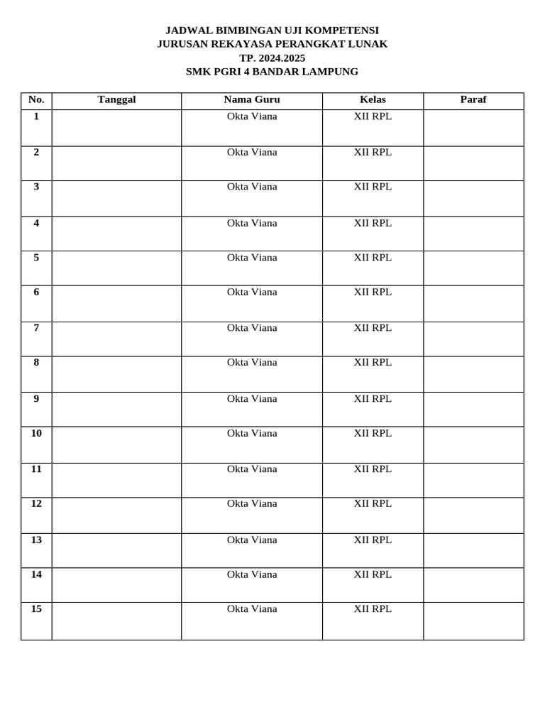 Jadwal Bimbingan Uji Kompetensi | PDF