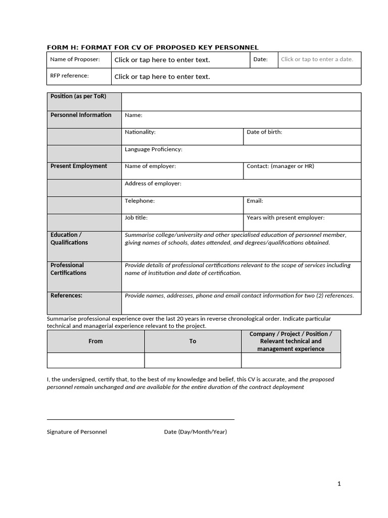 CV Format for Key Personnel Submission | PDF
