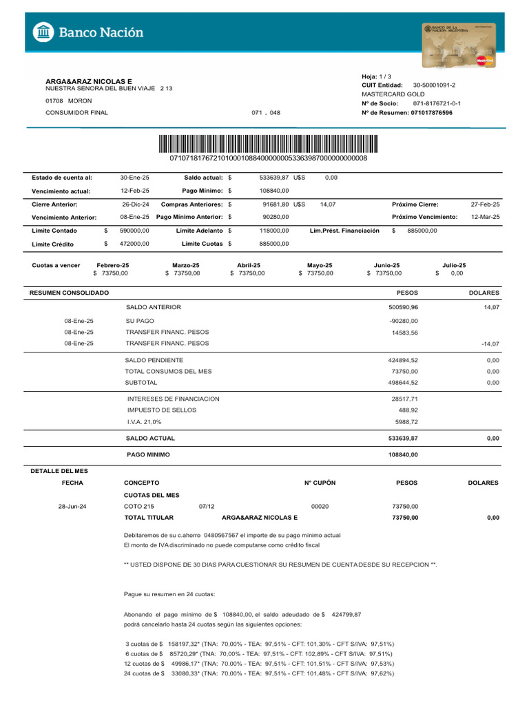 Resumen de Estado de Cuenta Mastercard | PDF | Tarjeta de crédito | Crédito