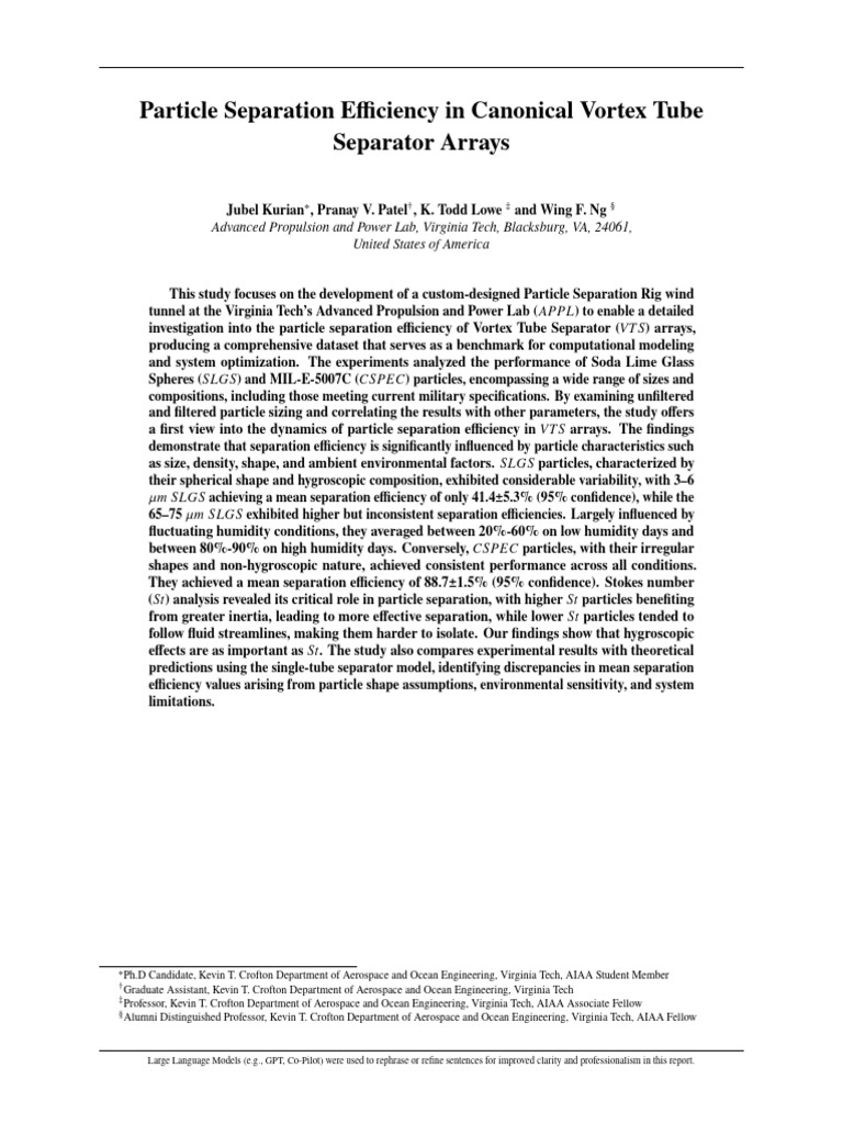 Particle Separation Efficiency in Canonical Vortex Tube Separator ...