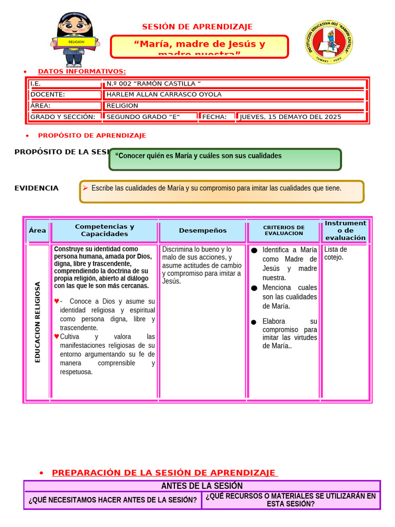 Sesión María Madre Nuestra Maestra Janet 2° Grado | PDF | María, madre ...