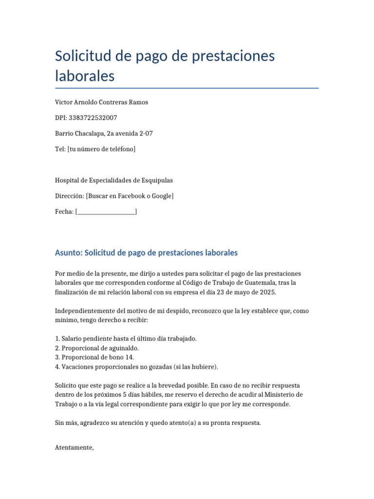 Solicitud Prestaciones Victor Contreras | PDF