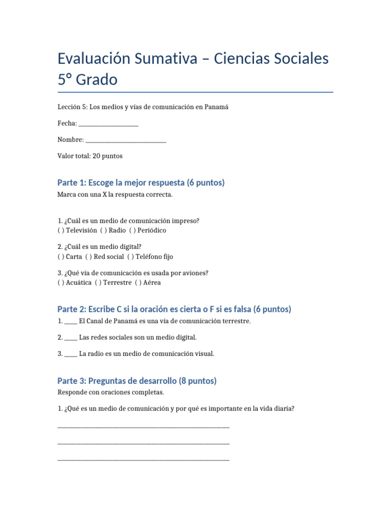 Evaluacion Leccion5 Medios Comunicacion 5togrado | PDF