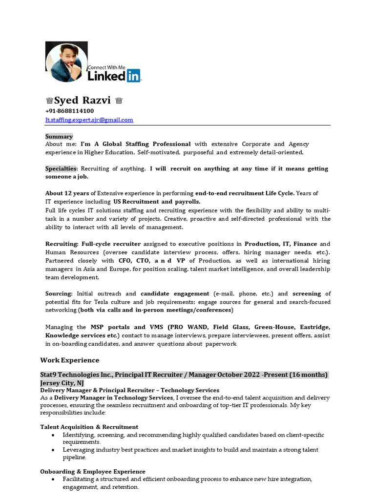Resume - of - Syed Razvi - TAM - 2025 | PDF | Recruitment | Business