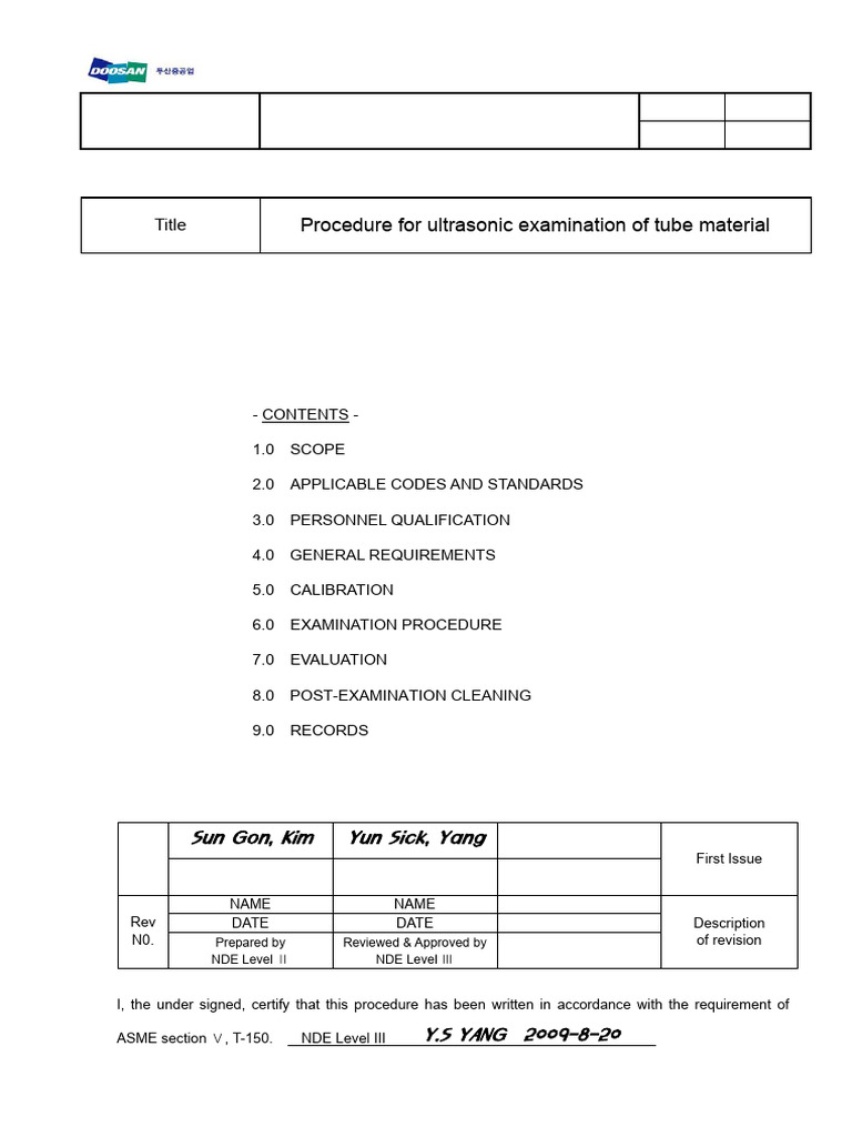 BLR Tube UT Procedure Rev 0 | PDF | Pipe (Fluid Conveyance ...