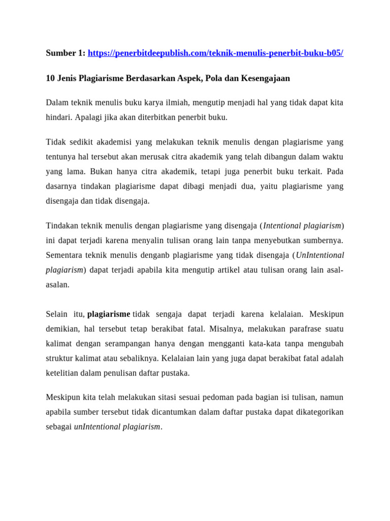 Jenis Plagiarisme | PDF