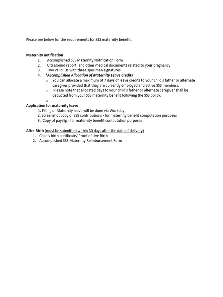 SSS Maternity Requirements | PDF