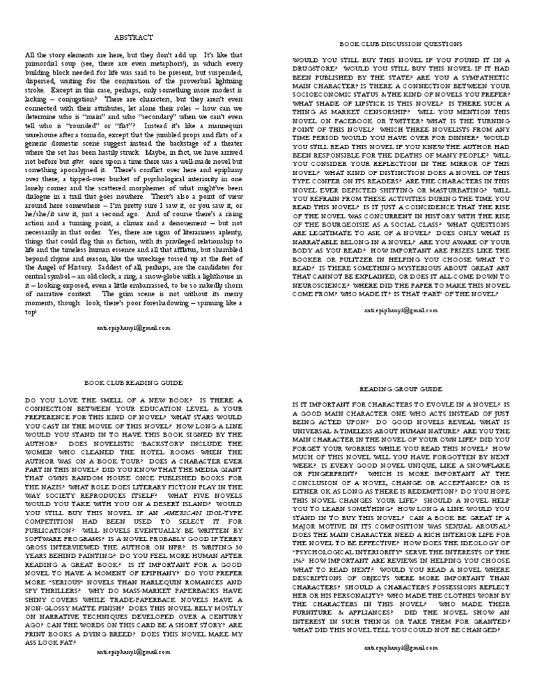 Anti-Epiphany Bookmark Project | PDF | Novels | Books