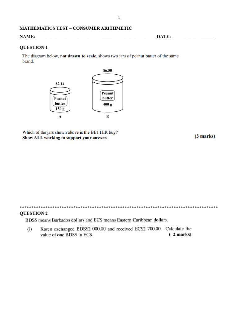 Mathematics Test - Consumer Arithmetic | PDF