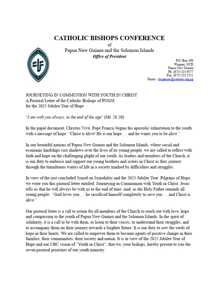 CBCP Pastoral Letter: Youth in Christ 2025 | PDF | Faith | Catholic Church