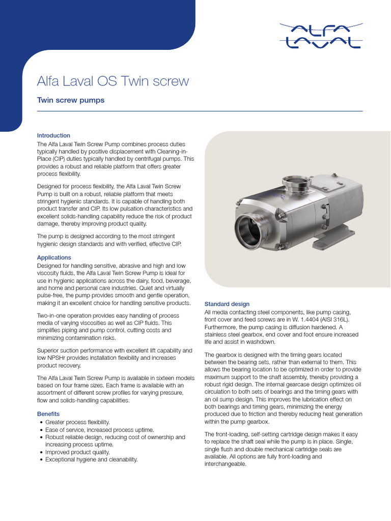 OS Twin Screw Product Leaflet | PDF | Pump | Bearing (Mechanical)