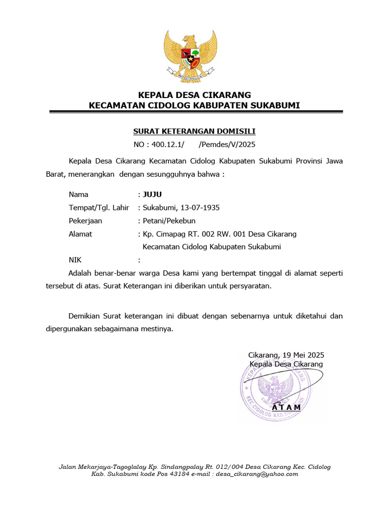 DOMISILI Juju 2025 | PDF