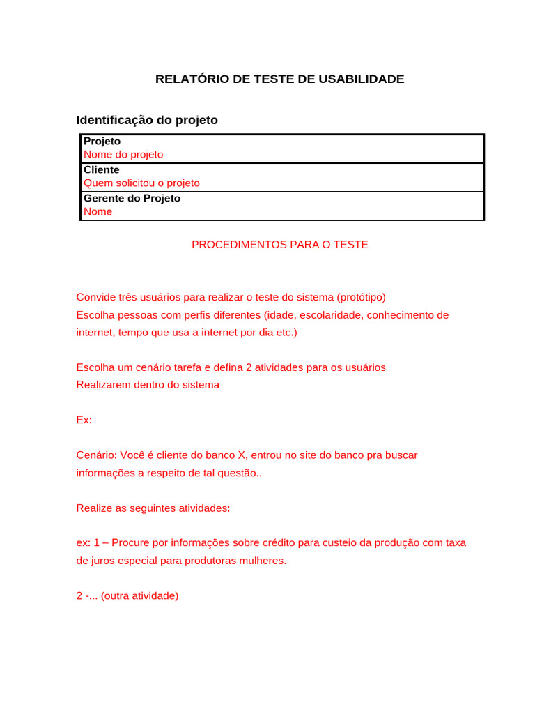 5 - Documento de teste de usabilidade | PDF
