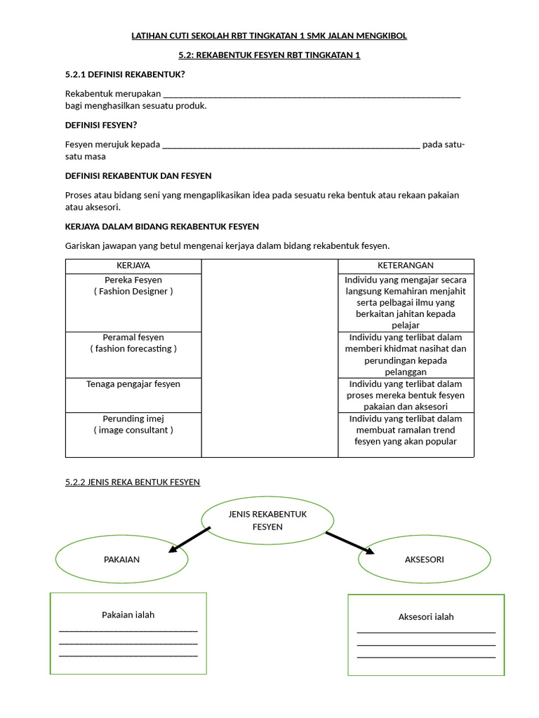Nota Rekabentuk Fesyen RBT t1 | PDF