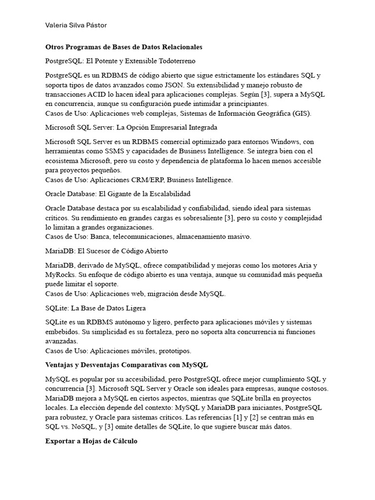 Otros Programas de Bases de Datos Relacionales | PDF | Mi sql | Bases de datos