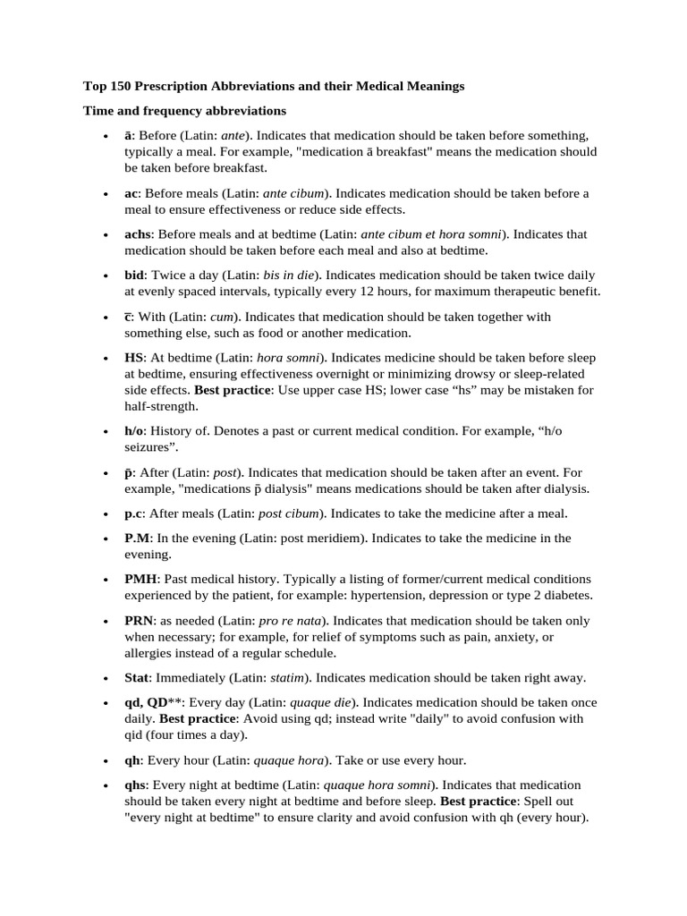 Abbreviations and Their Medical Meanings | PDF | Medical Prescription ...