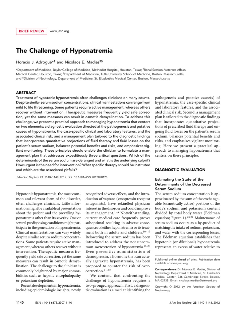 The Challenge of Hyponatremia.7 | PDF | Medical Specialties | Clinical ...