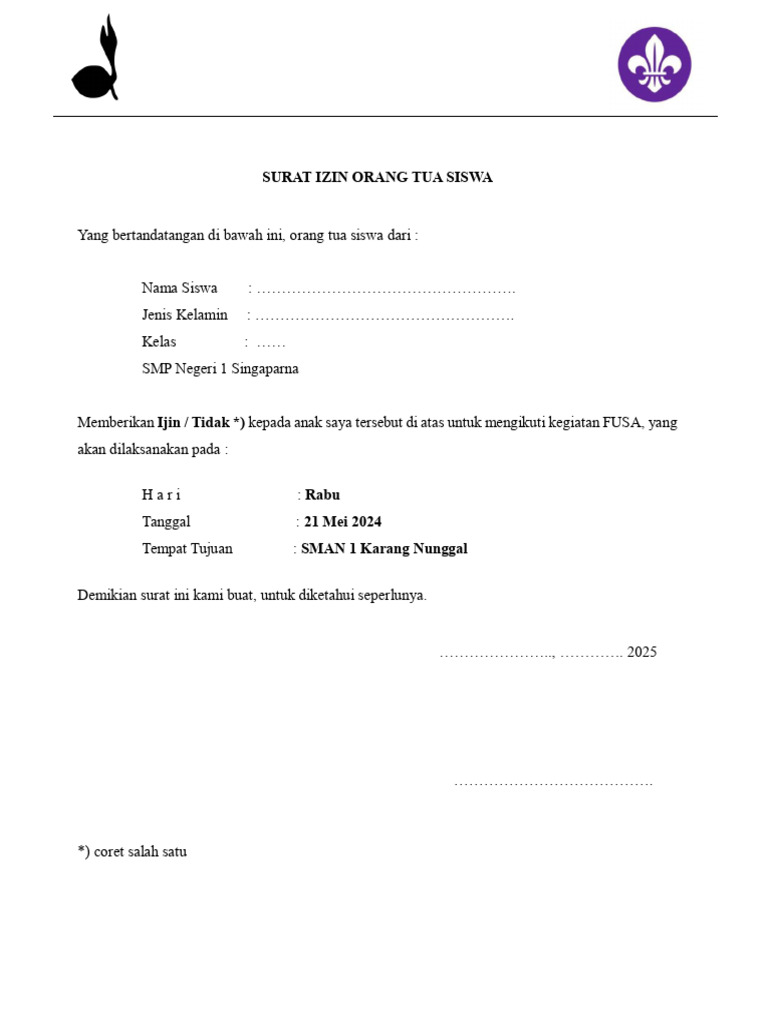 Surat Izin Perjusa Siswa SMP | PDF