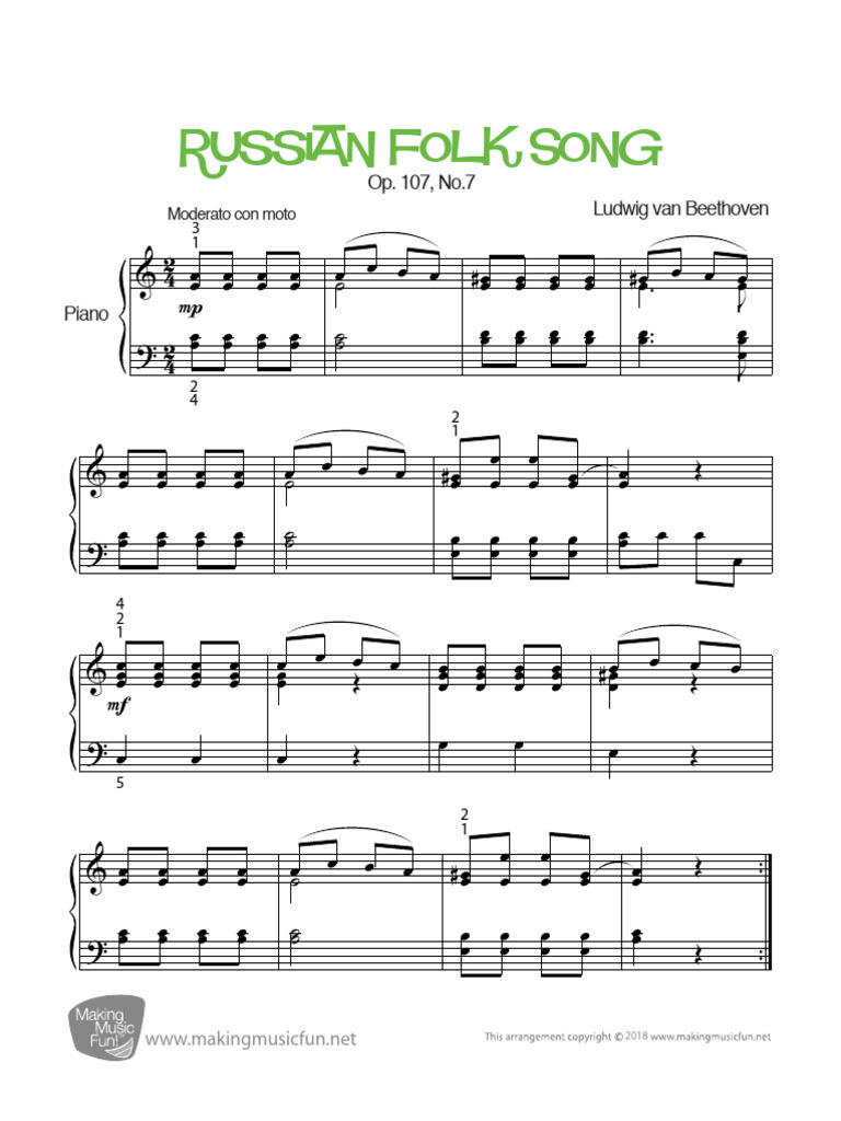 Partition de chanson folklorique russe | PDF | Compositions musicales ...