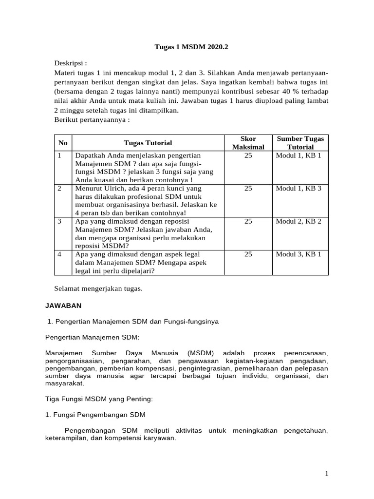 Tugas 1-Manajemen Sumber Daya Manusia | PDF