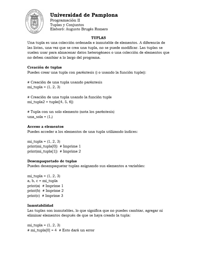 Tuplas - Conjuntos | PDF | Python (lenguaje de programación) | Informática