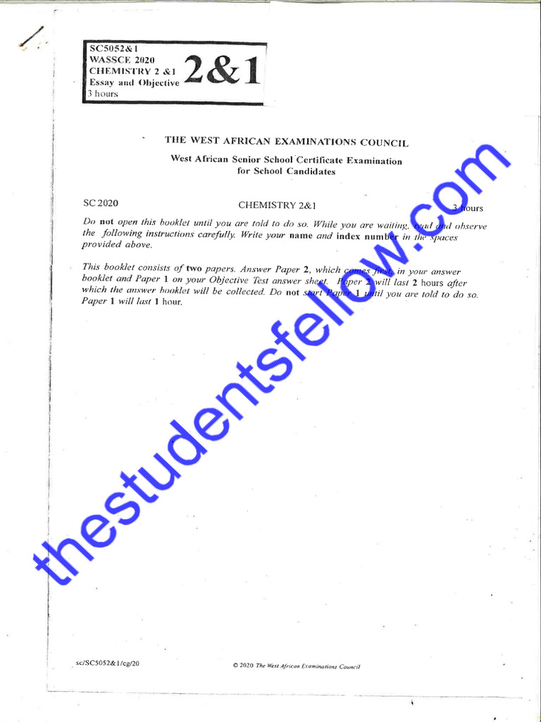 Wassce 2020 Chemistry | PDF