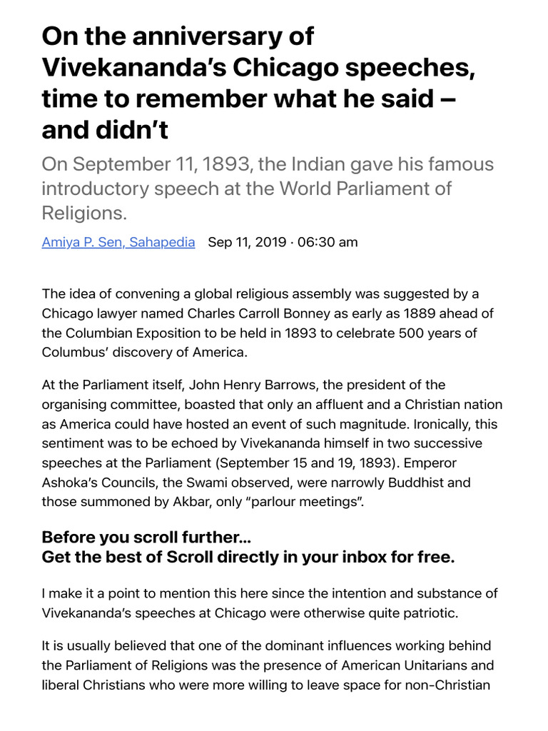 On The Anniversary of Vivekananda's Chicago Speeches, Time To Remember ...