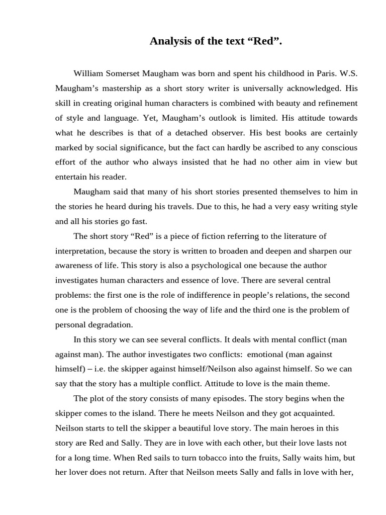 Analysis of Maugham's "Red" Story | PDF