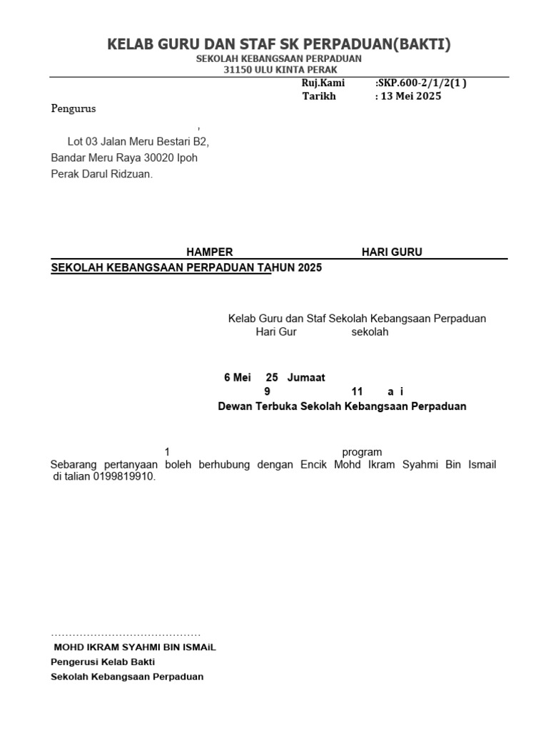 Surat Mohon Hamper Mydin | PDF