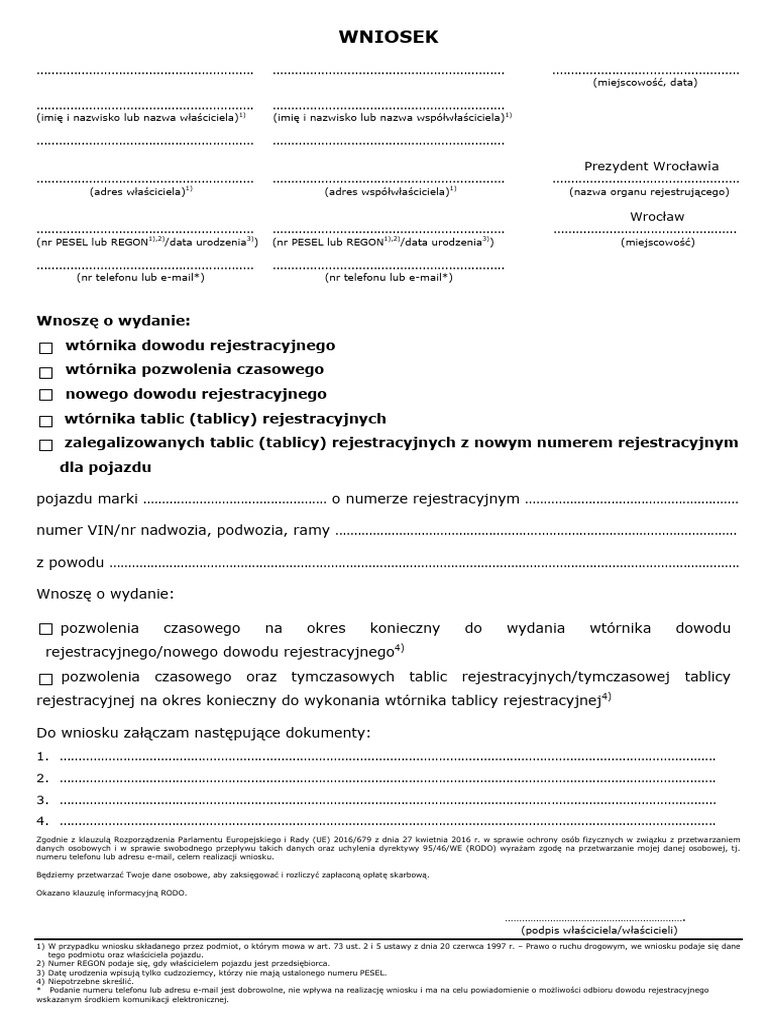 WSO Dowod Rejestracyjny Zmiana Danych | PDF