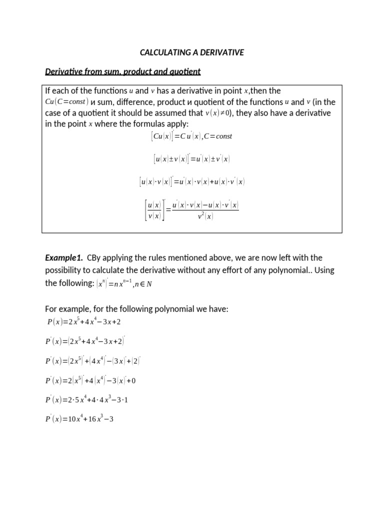 Calculating A Derivative | PDF | Derivative | Mathematics