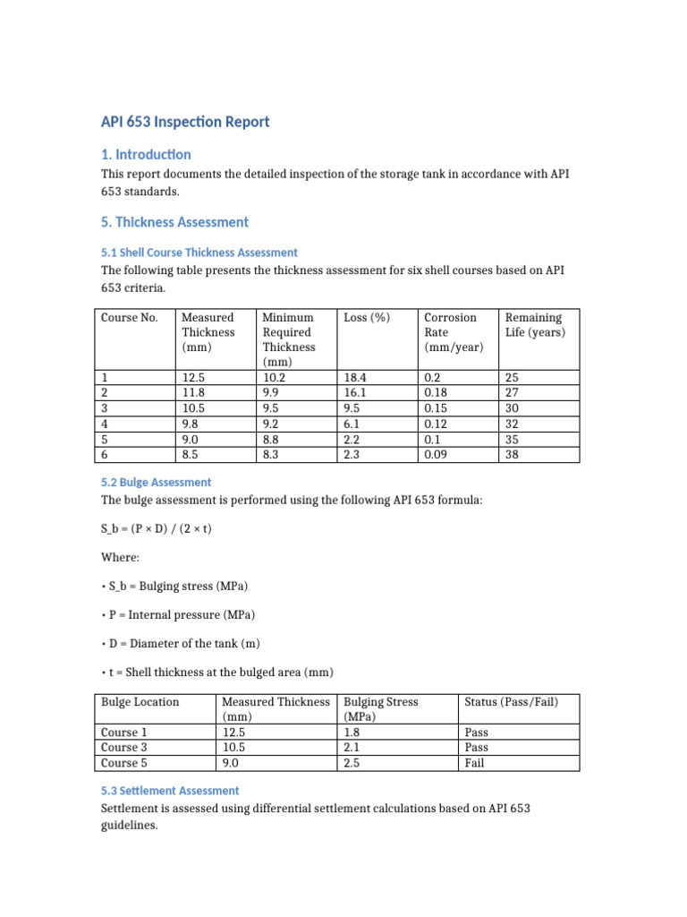 Api653 Report With Assessments | PDF